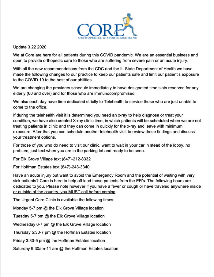 Covid 322 - CORE Orthopedics